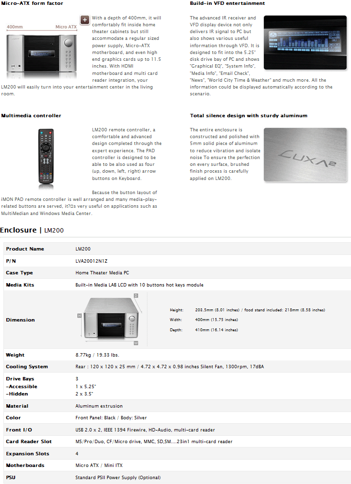 Buy LUXA2 LM200 HTPC Case [LUX-LVA20012N1Z] | PC Case Gear Australia