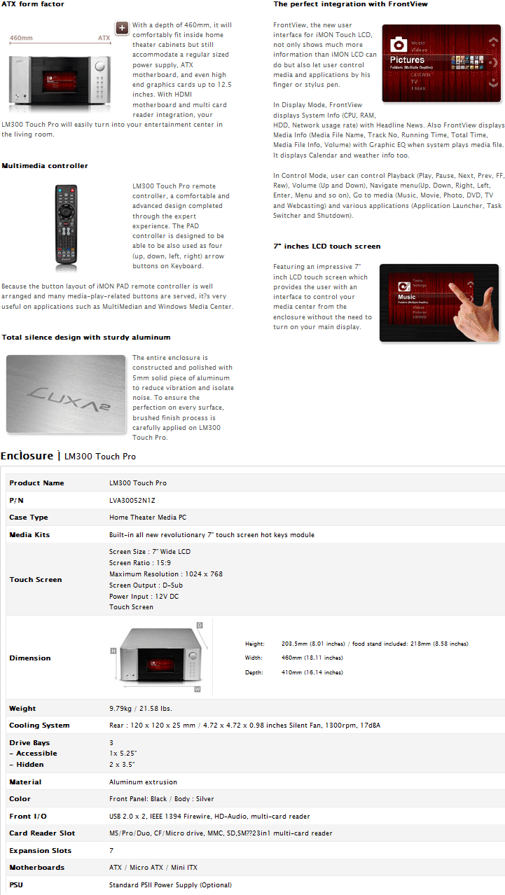 Buy LUXA2 LM300 Touch Pro HTPC Case [LUX-LVA30052N1Z] | PC Case Gear ...