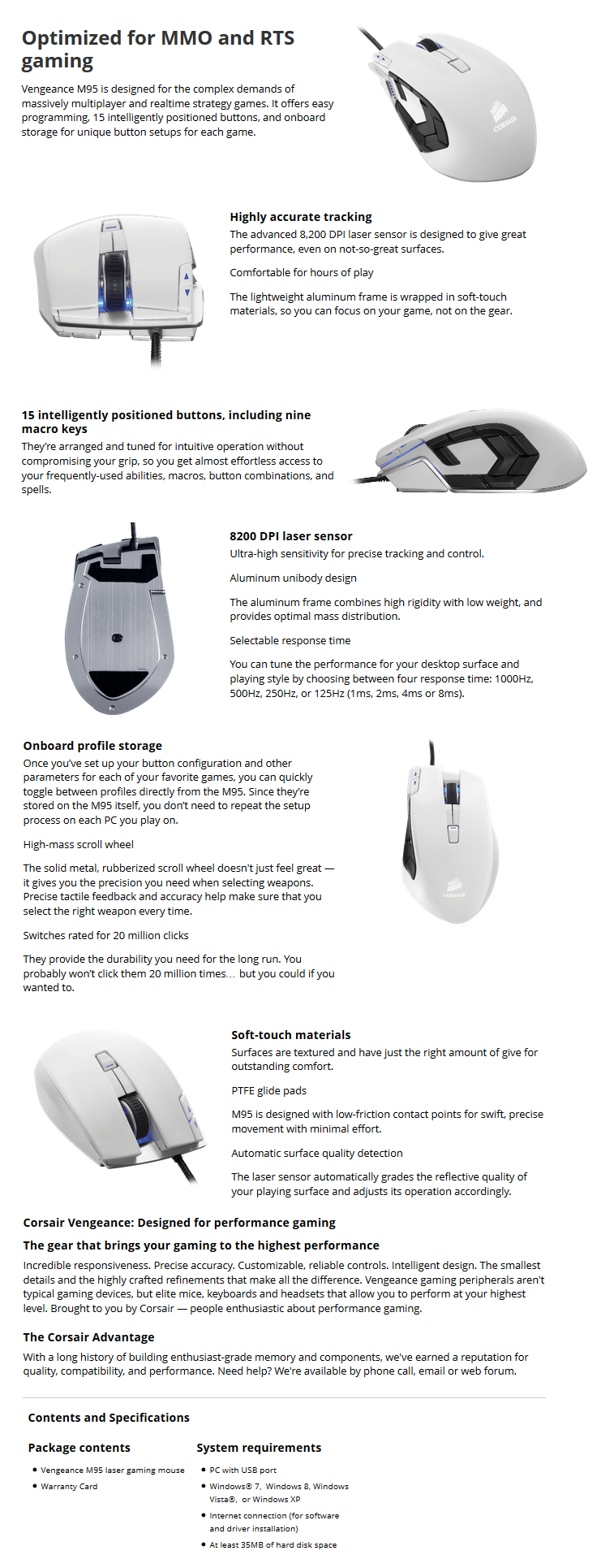 Buy Corsair Vengeance M95 MMO and RTS Laser Gaming Mouse White ...