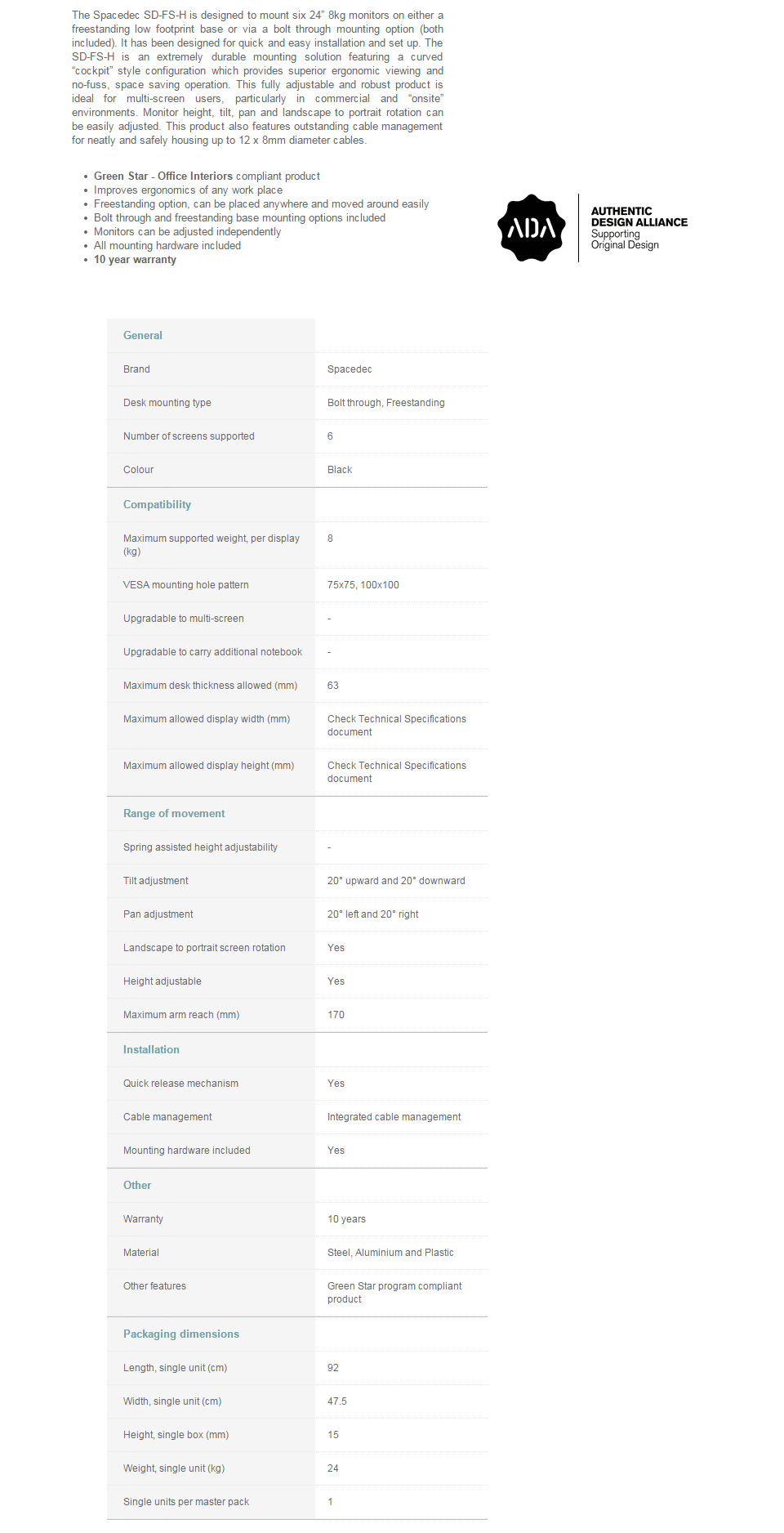 Buy Atdec Spacedec LCD Six Display Monitor Mount [MAASD-SDFSH] | PC ...