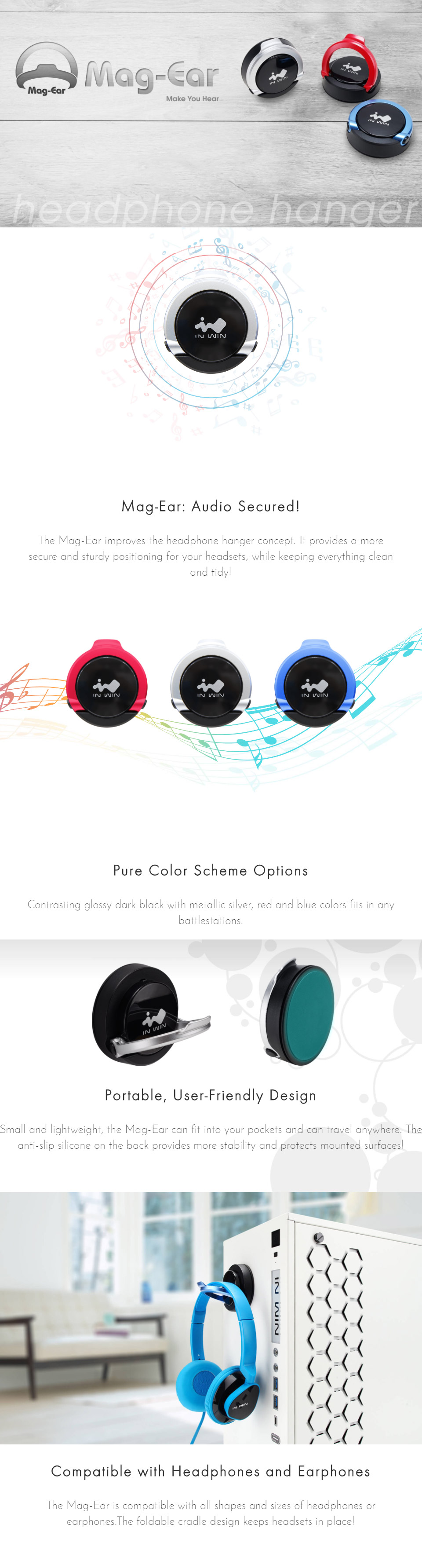 Buy In Win Mag Ear Magnetic Headphone Holder Silver [MAG-EAR-SILVER ...