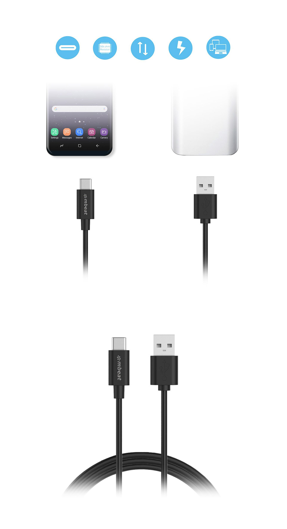 Buy mbeat Prime USB-C to USB-A Charge and Sync Cable 2m [MB-CAB-UCA2 ...