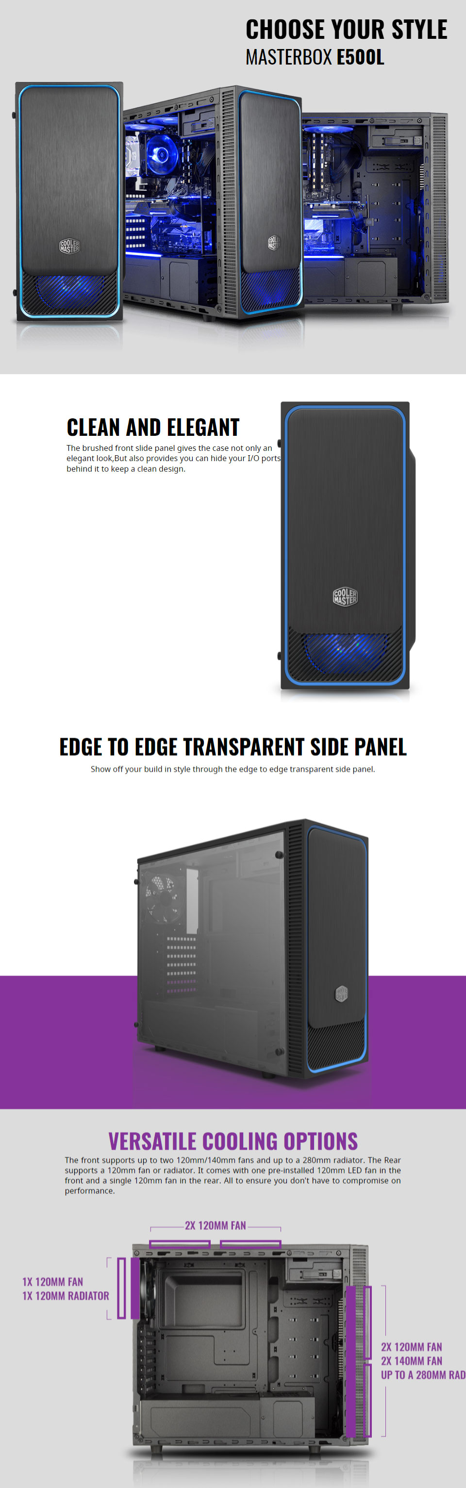 Buy Cooler Master MasterBox E500L With Window Silver [zzzzMCB-E500L ...