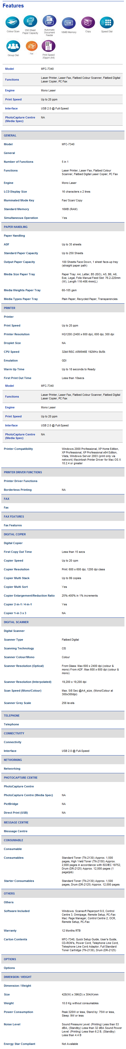 Buy Brother MFC-7340 Multifunction Printer [MFC-7340] | PC Case Gear ...