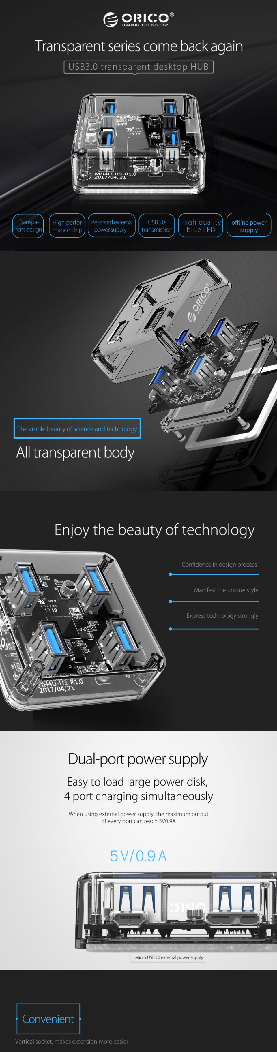 Buy Orico USB 3.0 Transparent Desktop Hub - Clear [ORICO-MH4U-U3-03-CR ...