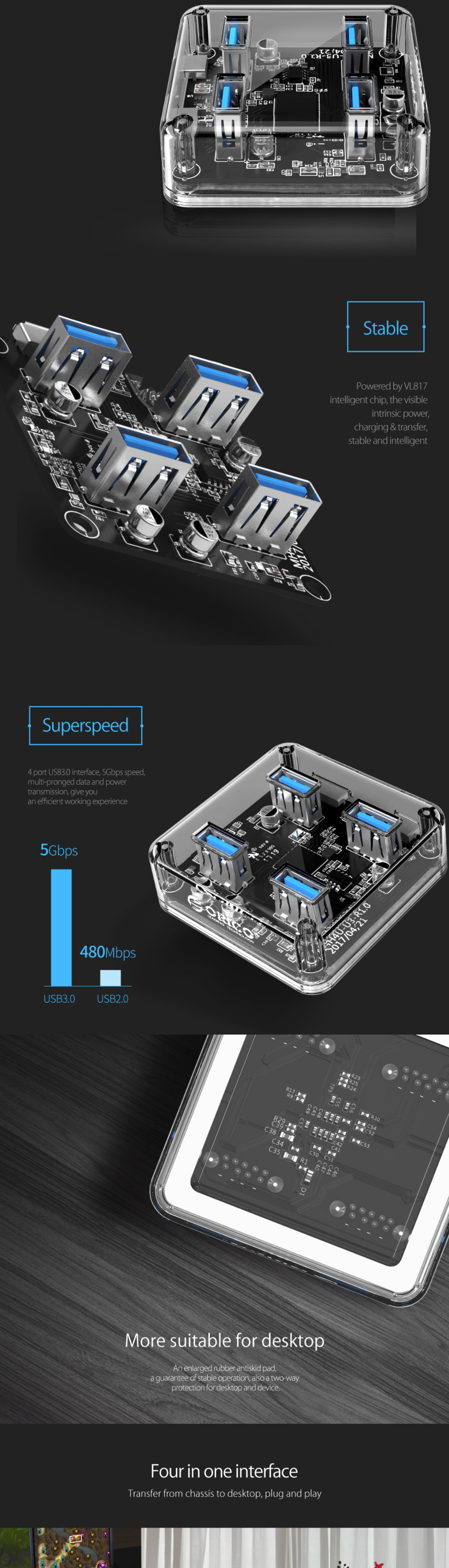 Buy Orico USB 3.0 Transparent Desktop Hub - Clear [ORICO-MH4U-U3-03-CR ...