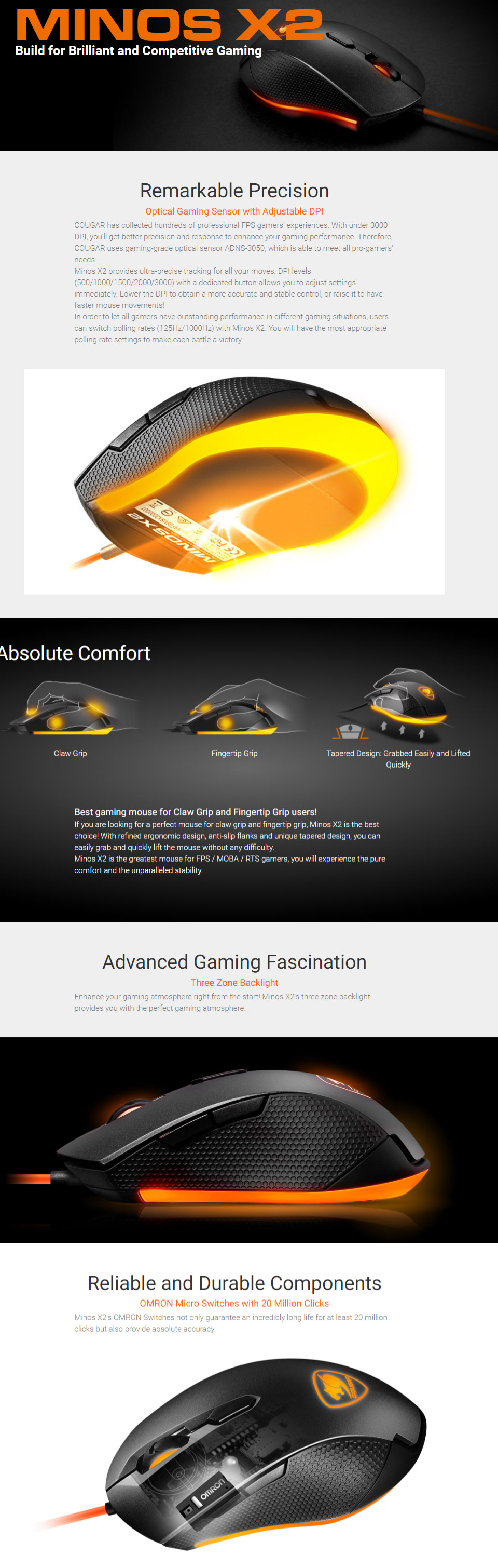 Buy Cougar Minos X2 Optical eSport Mouse [CGR-MINOS-X2] | PC Case Gear ...