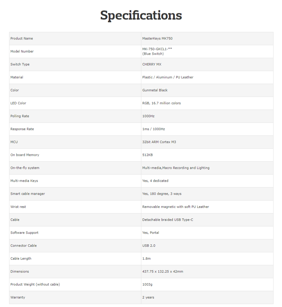 Buy Cooler Master Masterkeys MK750 RGB Mech Keyboard Cherry Blue [MK ...