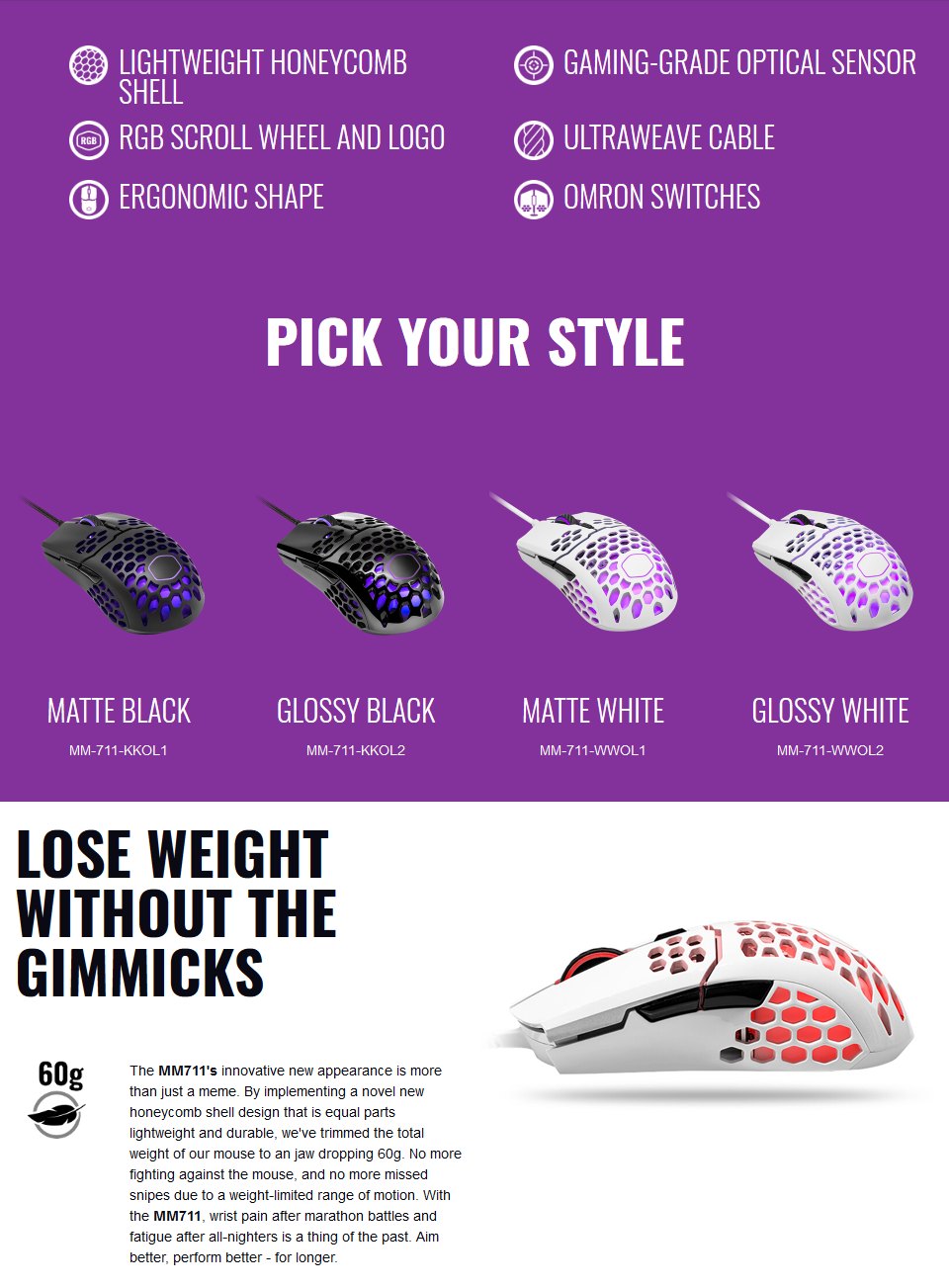 Buy Cooler Master MM711 RGB Gaming Mouse Matte Black [MM-711-KKOL1 ...