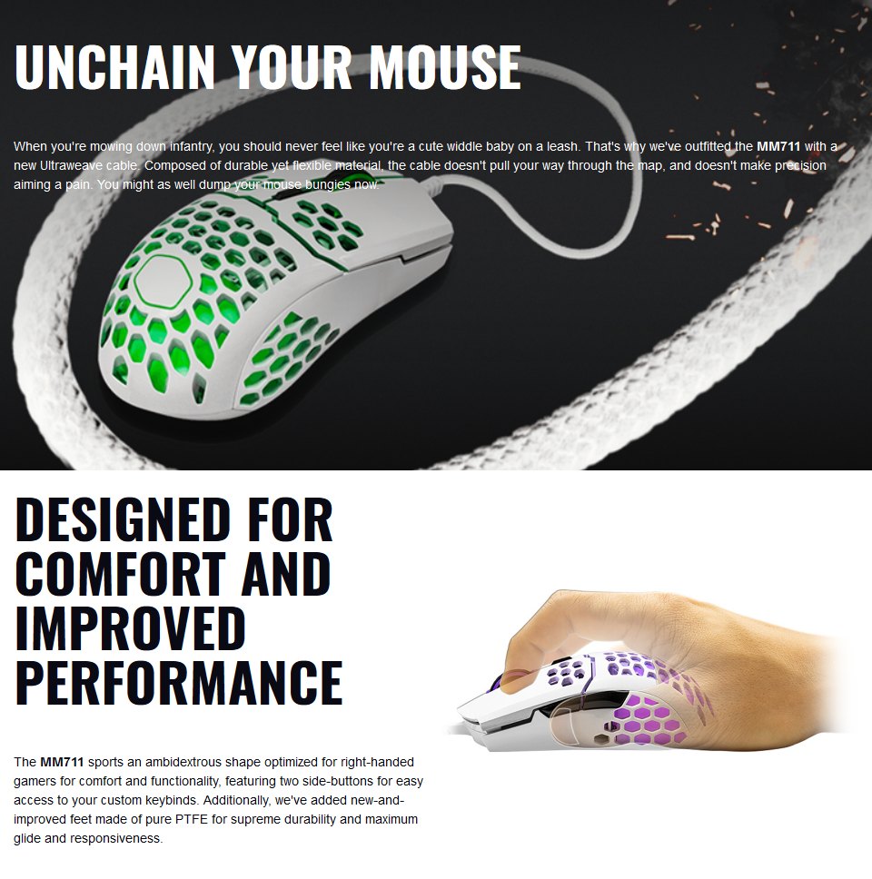 Buy Cooler Master MM711 RGB Gaming Mouse Matte White [MM-711-WWOL1 ...