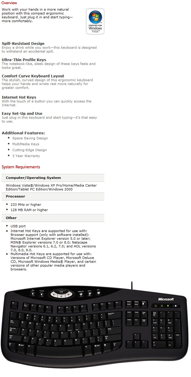 Buy Microsoft Comfort Curve Keyboard 2000 [B2L-00013(COMCKB2K)] | PC ...