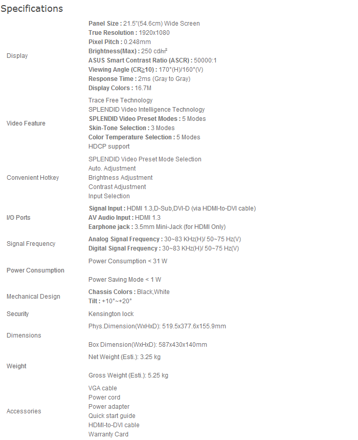 Buy ASUS MS226H 21.5in Widescreen LCD Monitor [MS226H] | PC Case Gear ...