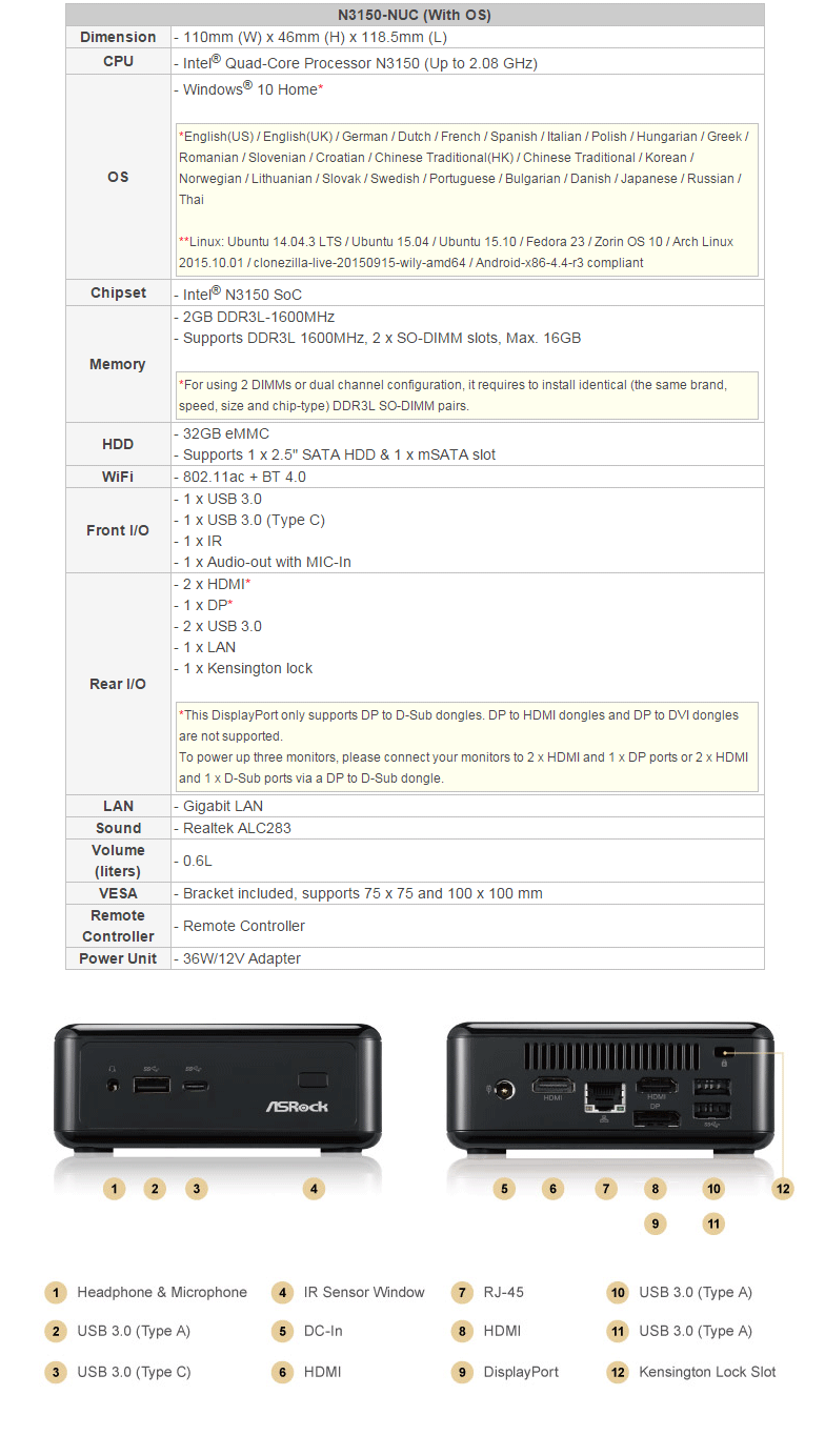 Buy ASRock BeeBox Intel N3150 Windows 10 Mini PC White [N3150-2G32SW10 ...