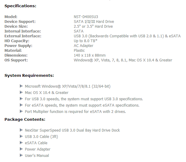 Buy Vantec NexStar USB 3.0 eSATA Dual Dock NST-D400SU3 Black [NST ...