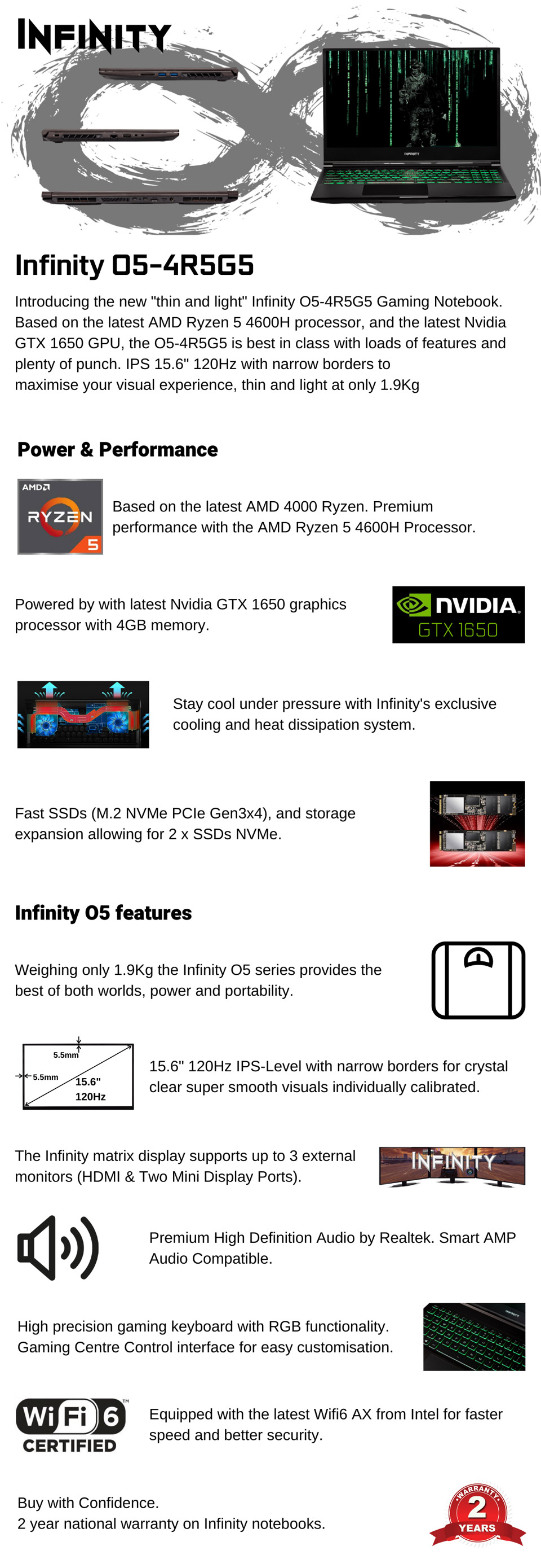 Buy Infinity O5 Ryzen 5 GTX 1650 15.6in 120Hz Laptop [668] [INFINITY-O5 ...