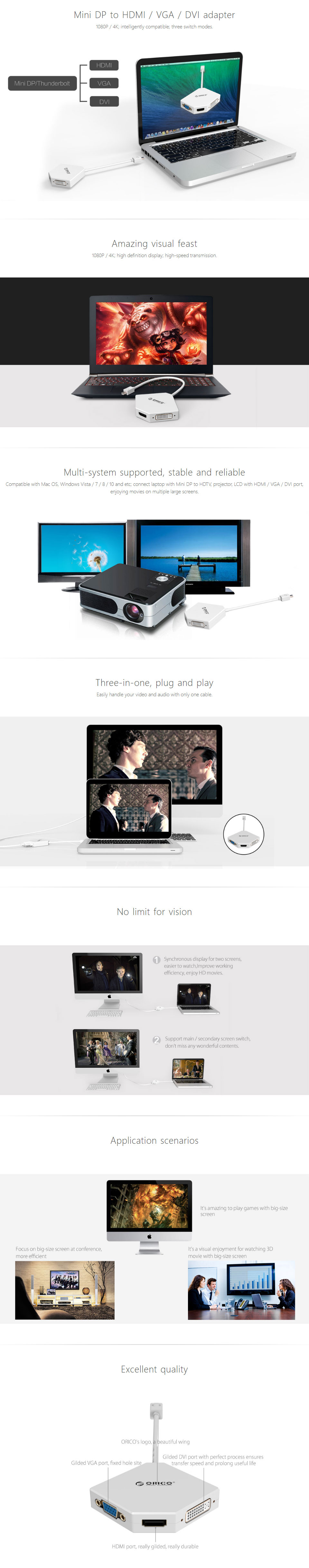 Buy Orico Mini DisplayPort to HDMI/DVI/VGA Adapter [ORICO-DMP-HDV3S-BK ...