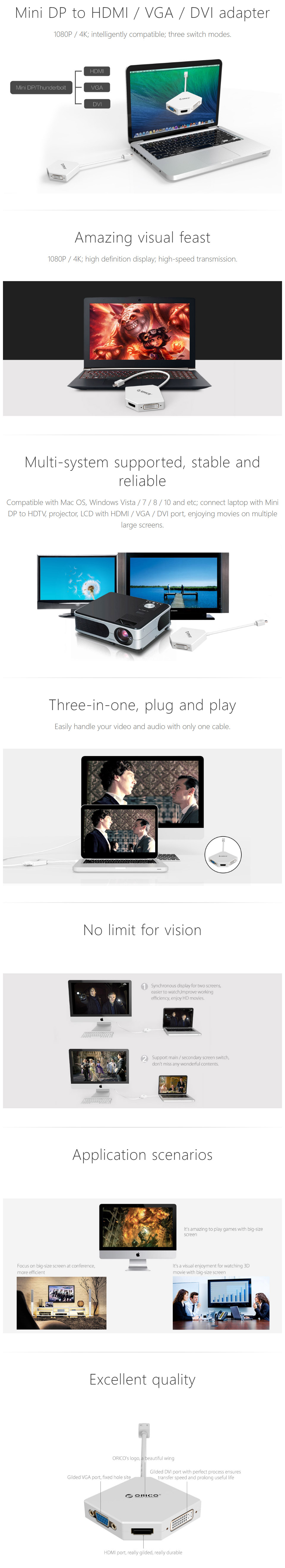 Buy Orico Mini DisplayPort to HDMI/DVI/VGA Adapter [ORICO-DMP-HDV3S-WH ...
