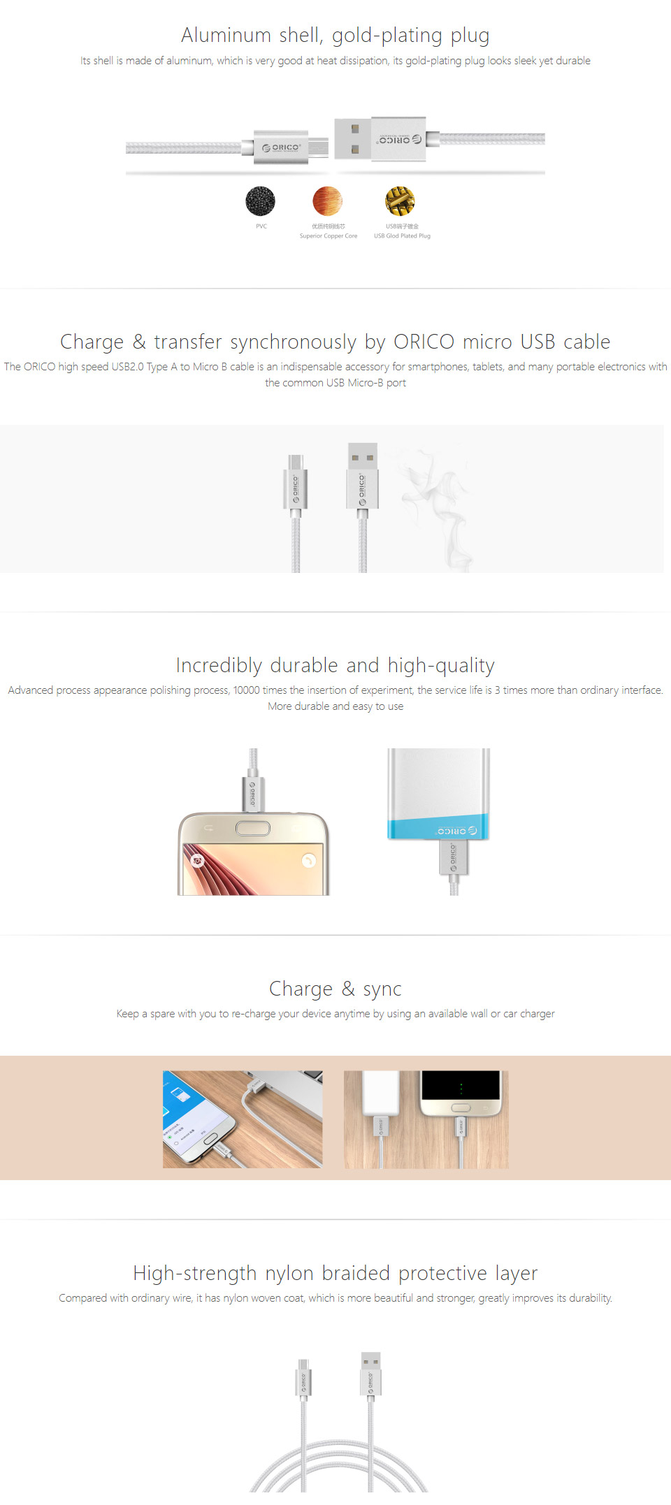 Buy Orico EDC-10 USB A to Micro B Charge & Sync Cable 1m [ORICO-EDC-10 ...