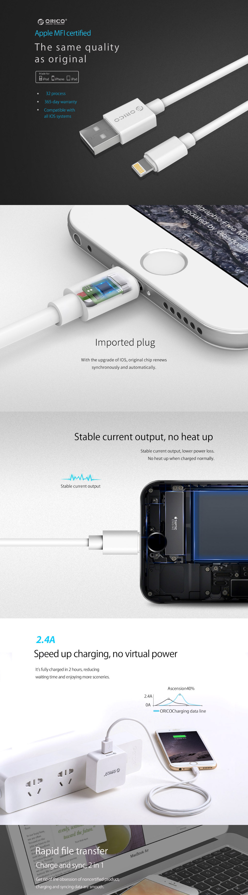 Buy Orico MFI Certified Lightning Charging Cable 1m [ORICO-ILC-10-WH ...