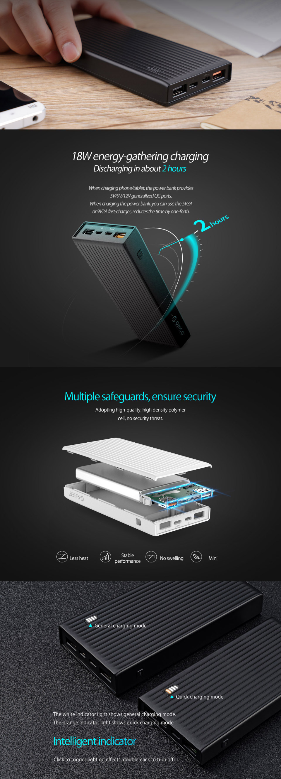 Buy Orico 10000mAh USB-A / Type-C with Quick Charge Power Bank Black ...