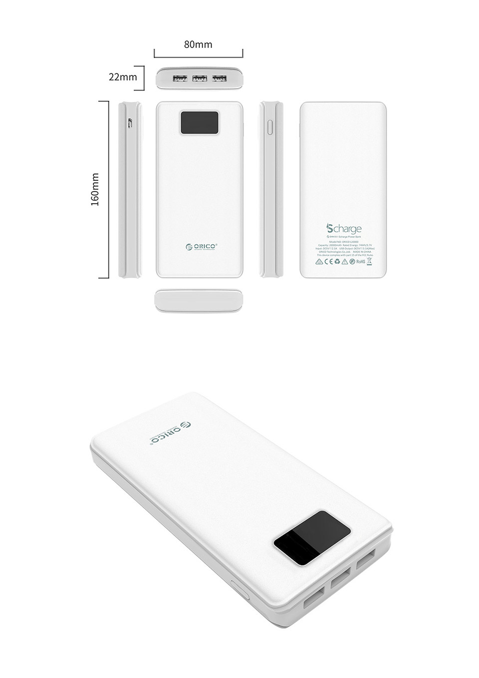 Buy Orico Scharge 20000mAh Polymer Power Bank [ORICO-LE20000-WH] | PC ...