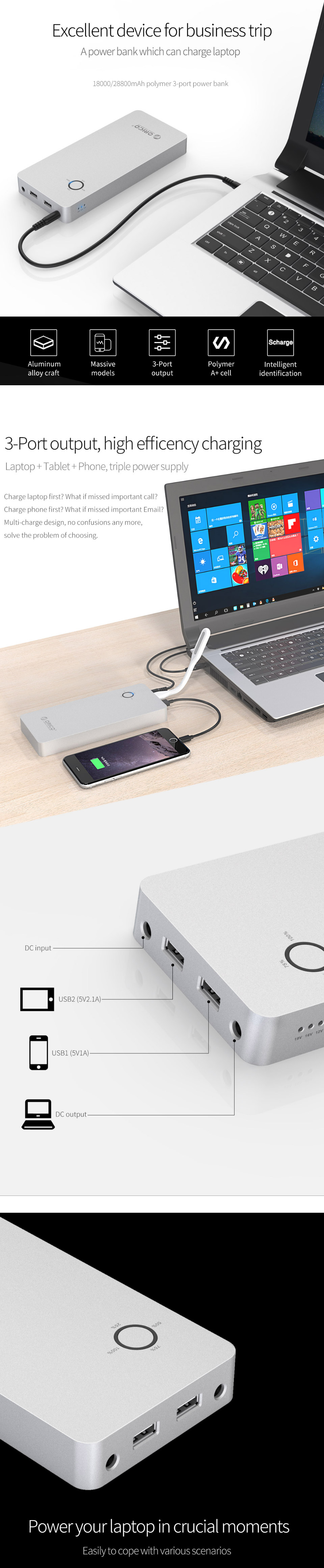 Buy Orico 18000mAh Laptop Power Bank [ORICO-SC18-SV] | PC Case Gear ...