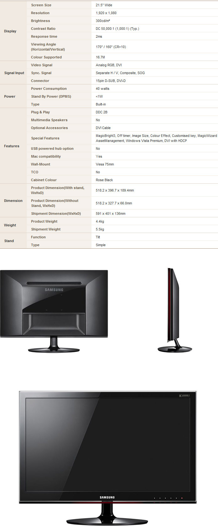 Buy Samsung P2250 21.5 Inch Widescreen LCD Monitor [P2250] | PC Case ...