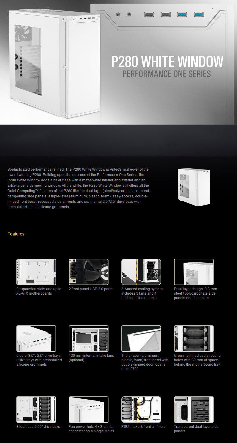Buy Antec P280 White Super Mid Tower with Window [P280-WH-W] | PC Case ...