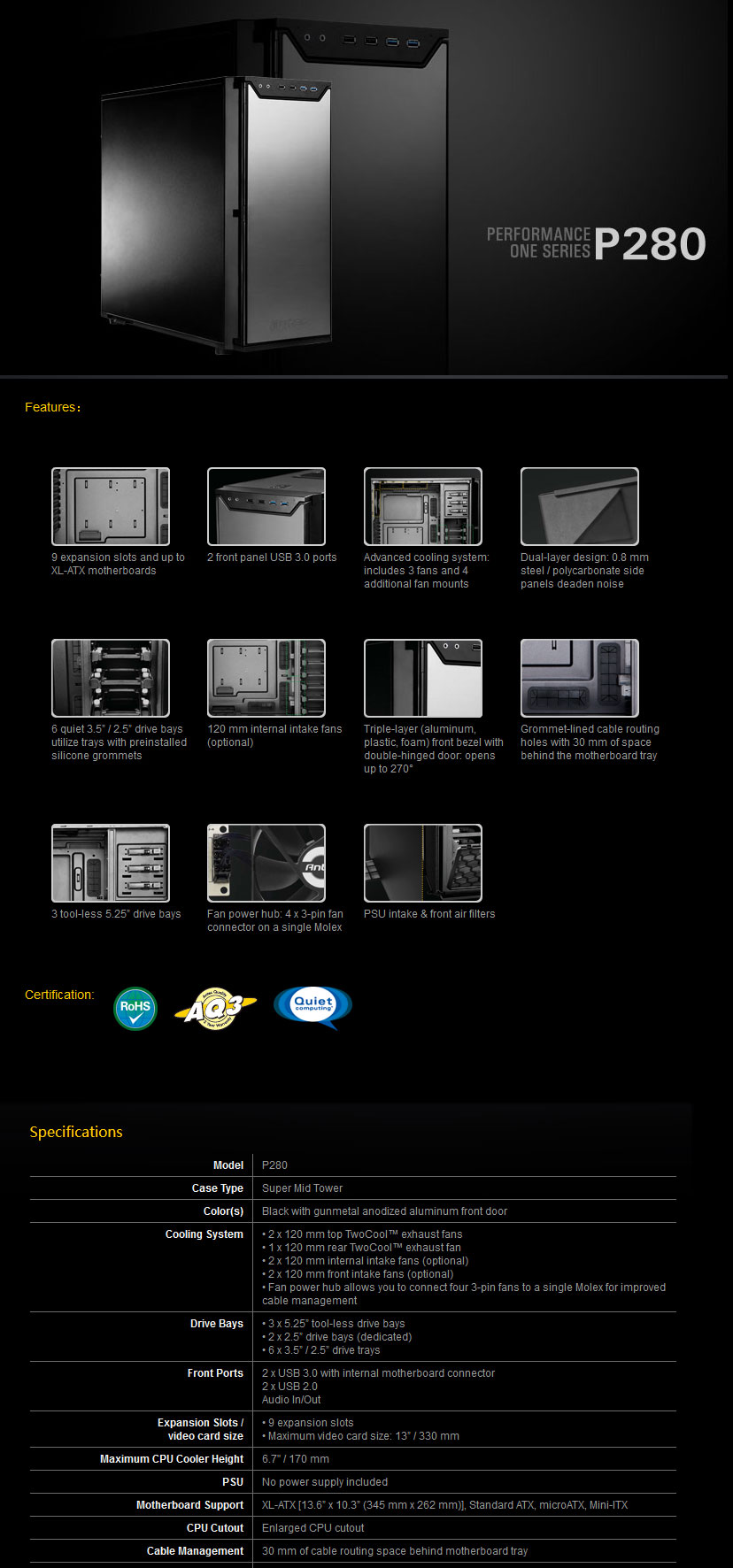 Buy Antec P280 Black Super Mid Tower [P280] | PC Case Gear Australia