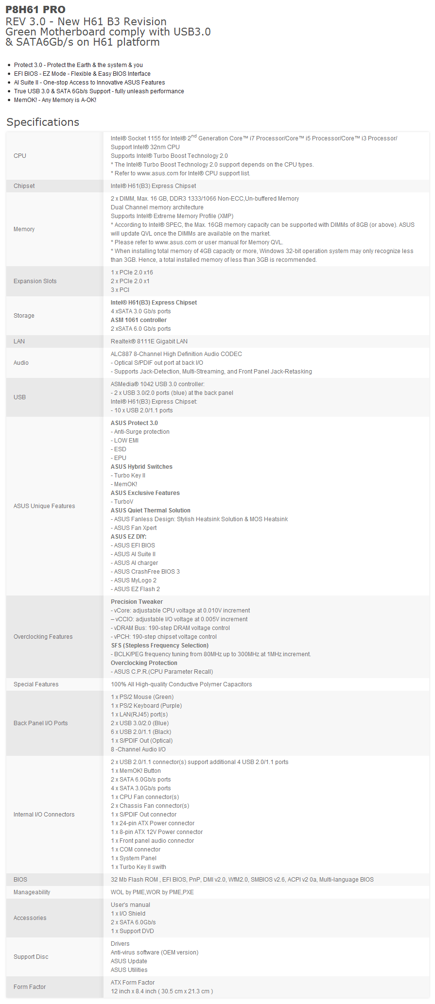 Buy ASUS P8H61 PRO Motherboard B3 [P8H61-PRO-V3] | PC Case Gear Australia