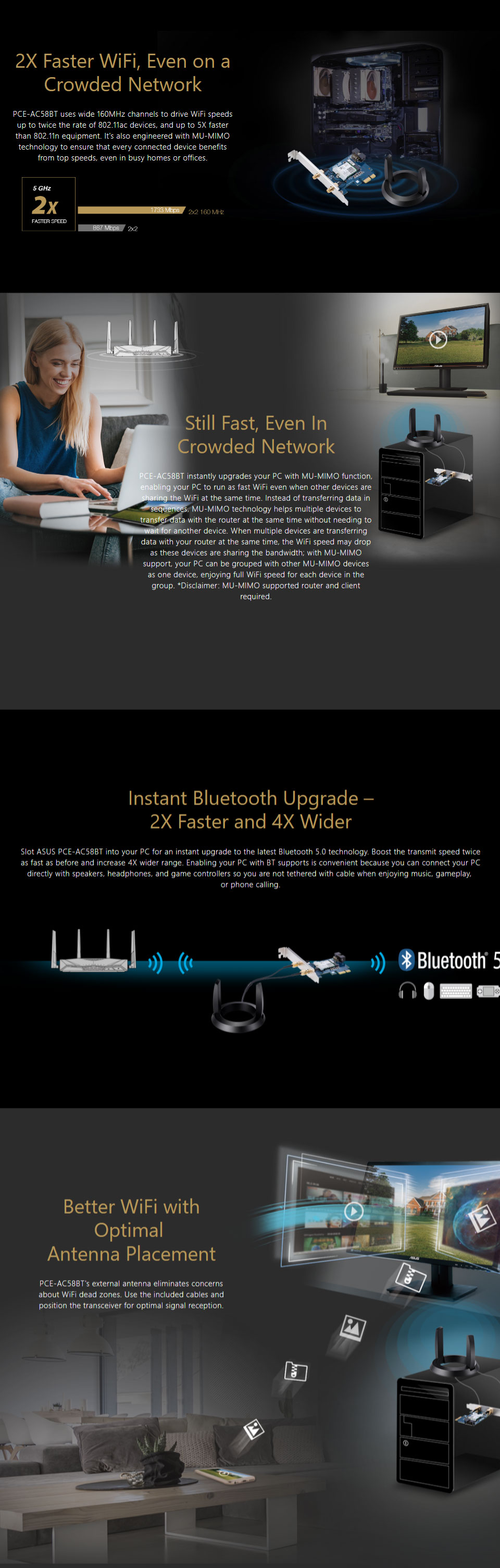 Buy ASUS PCE-AC58BT Dual Band Wireless AC/Bluetooth Adapter [PCE-AC58BT ...