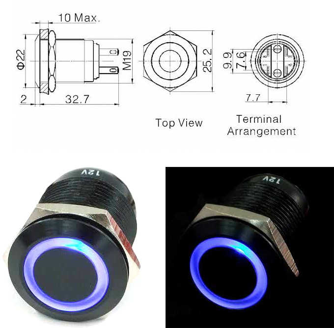 Buy Phobya 19mm Push Button Black/Blue [PH-71086] | PC Case Gear Australia