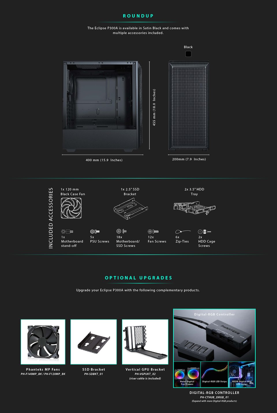 Buy Phanteks Eclipse P300A Mesh Edition TG Black Case [PH-EC300ATG_BK01 ...