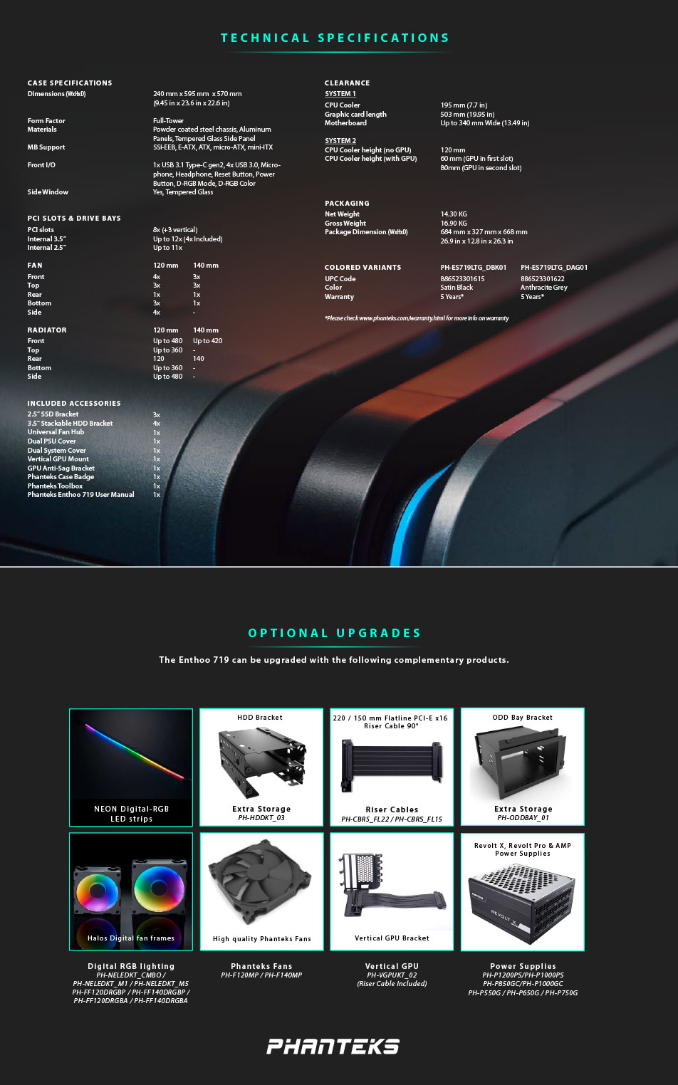 Buy Phanteks Enthoo 719 D-RGB TG Full Tower Case Satin Black [PH ...