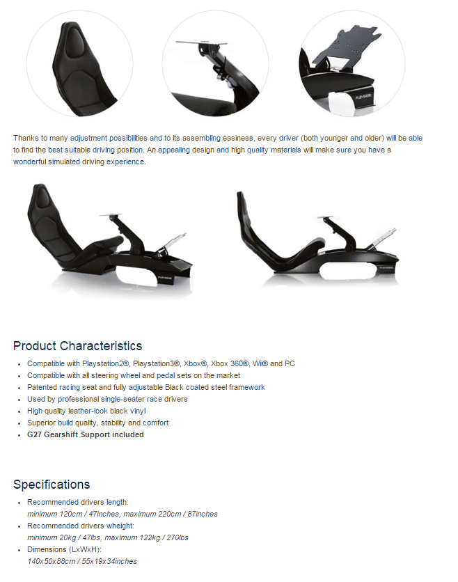 Buy Playseat F1 Gaming Seat Universal Black [PLS-UNIPFORM1158] | PC ...