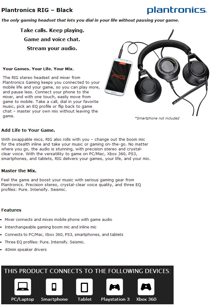 Buy Plantronics RIG Universal Headset System Black [PT-RIG-BK] | PC ...