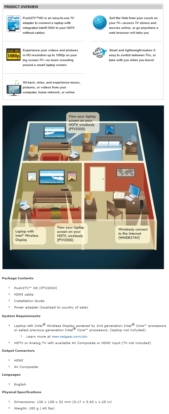 Buy Netgear Push2TV PTV2000 HDTV Adapter [PTV2000] | PC Case Gear Australia