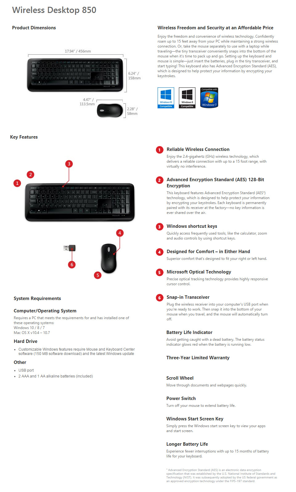 Buy Microsoft Wireless Desktop 850 Keyboard & Mouse Combo [PY9-00018 ...