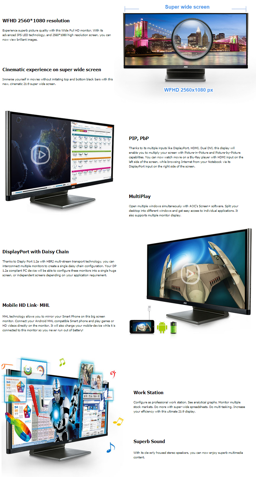 Buy AOC Q2963PM 29in SuperWide IPS Monitor [Q2963PM] | PC Case Gear ...