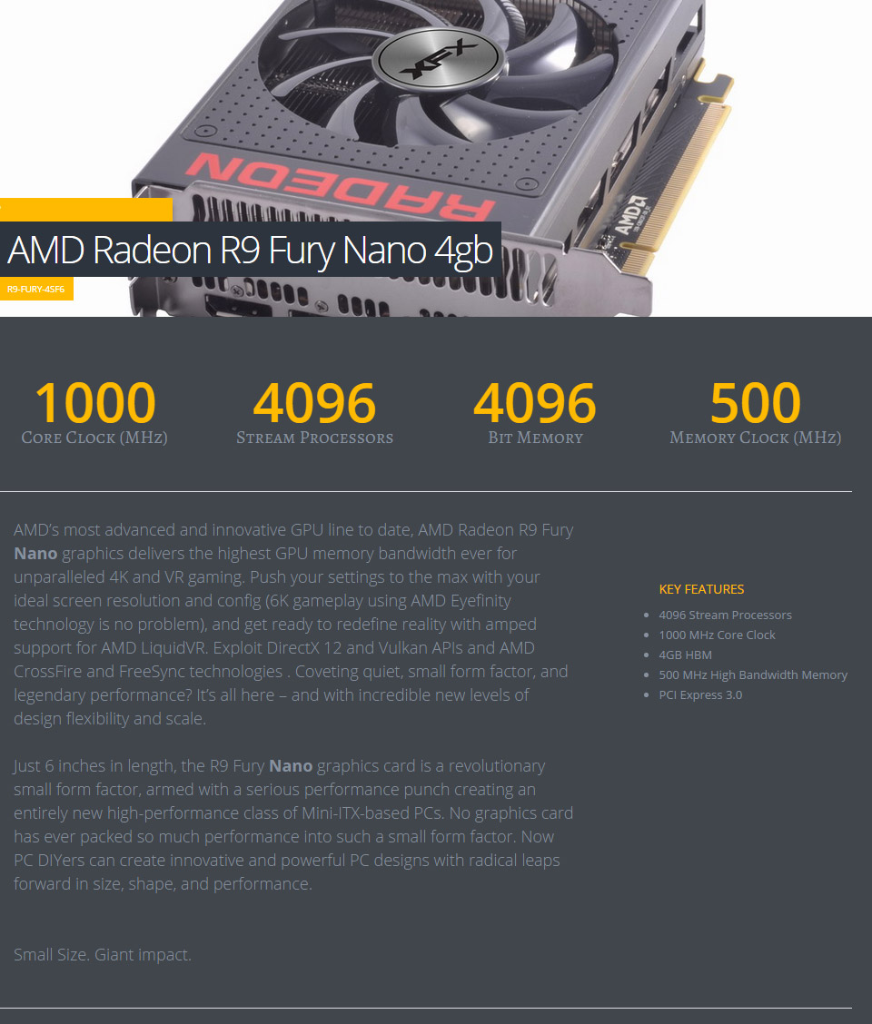 Buy XFX Radeon R9 Nano 4GB [R9-NANO-4SF6] | PC Case Gear Australia