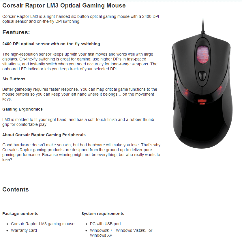 Buy Corsair Raptor LM3 Gaming Mouse [RAPTOR-LM3] | PC Case Gear Australia