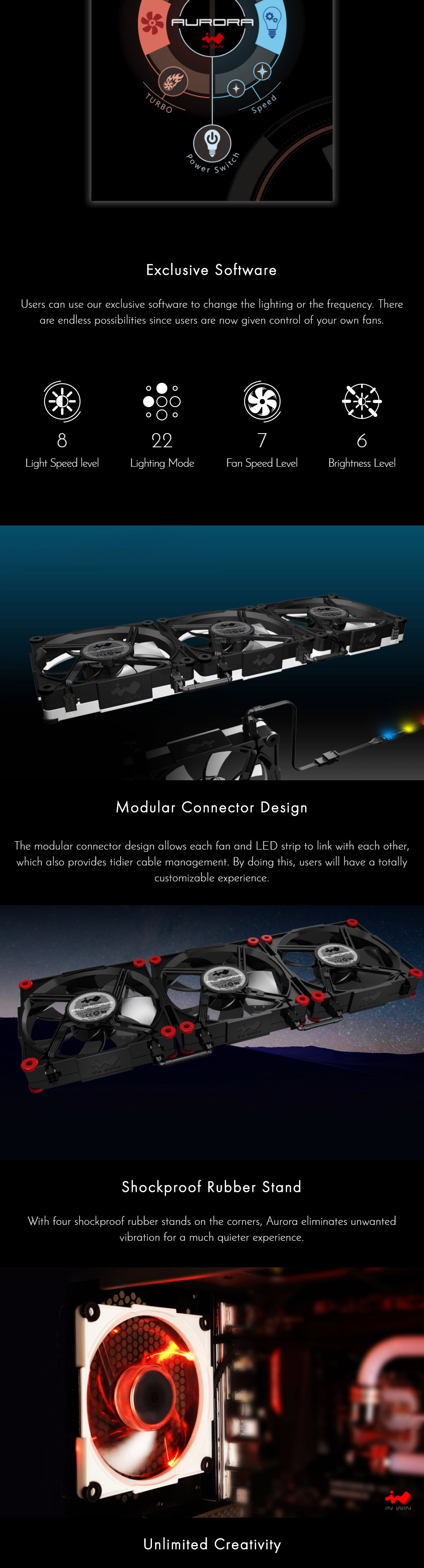 Buy In Win Aurora RGB Fan Black/Red 3 Pack + 2x30cm RGB LED Strips ...