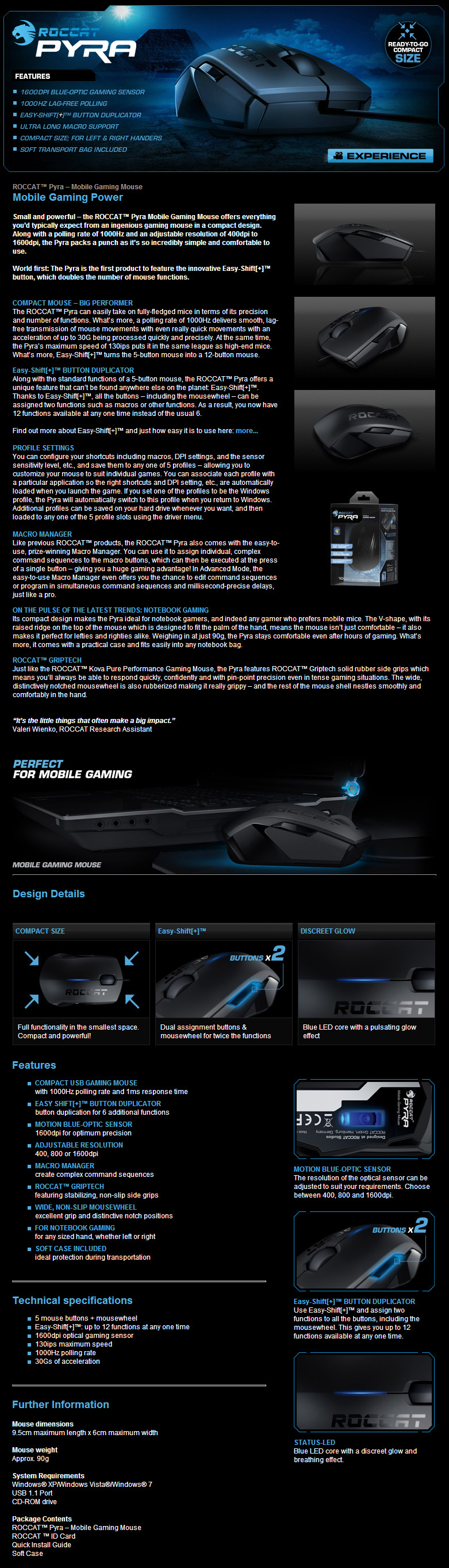 Buy Roccat Pyra Wired Gaming Mouse [ROC-11-300-AS] | PC Case Gear Australia