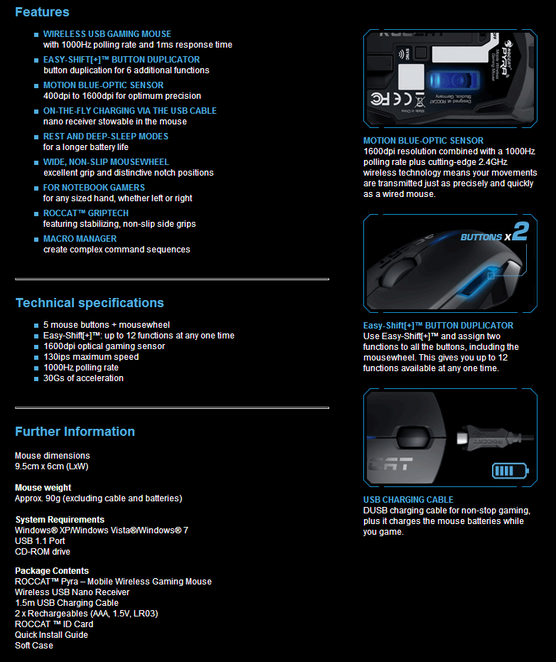 Buy Roccat Pyra Wireless Gaming Mouse [ROC-11-510-AS] | PC Case Gear ...
