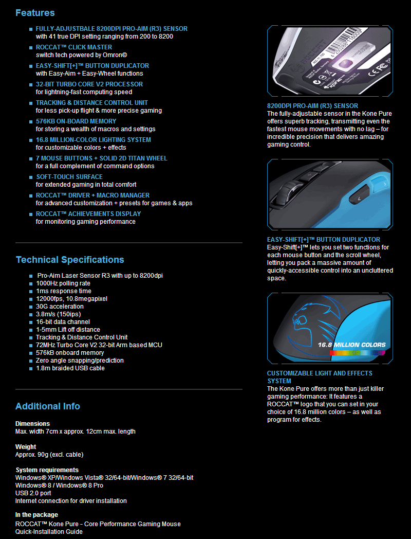Buy Roccat Kone Pure Colour Edition Gaming Mouse Red [ROC-11-700-R ...