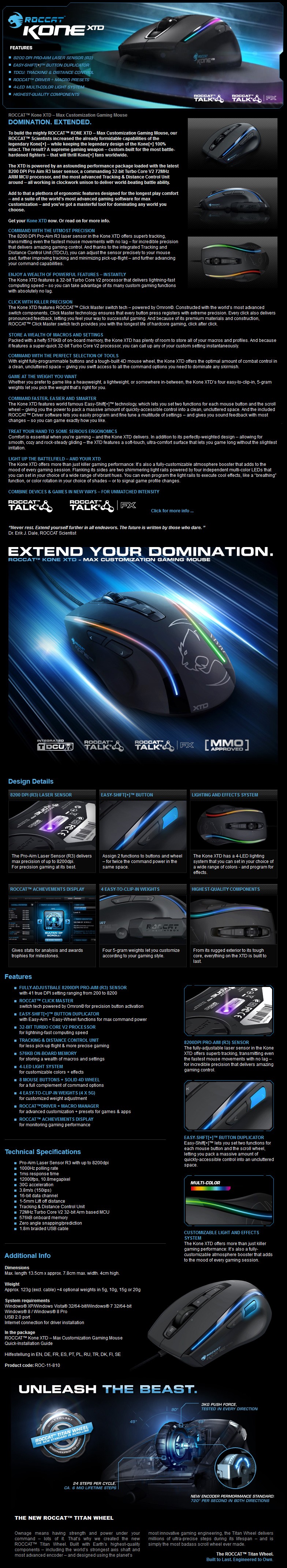 Buy Roccat Kone XTD Gaming Mouse [ROC-11-810-AS] | PC Case Gear Australia