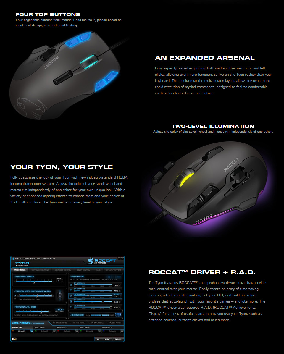 Buy Roccat Tyon Laser Gaming Mouse Black [ROC-11-850-AS] | PC Case Gear ...