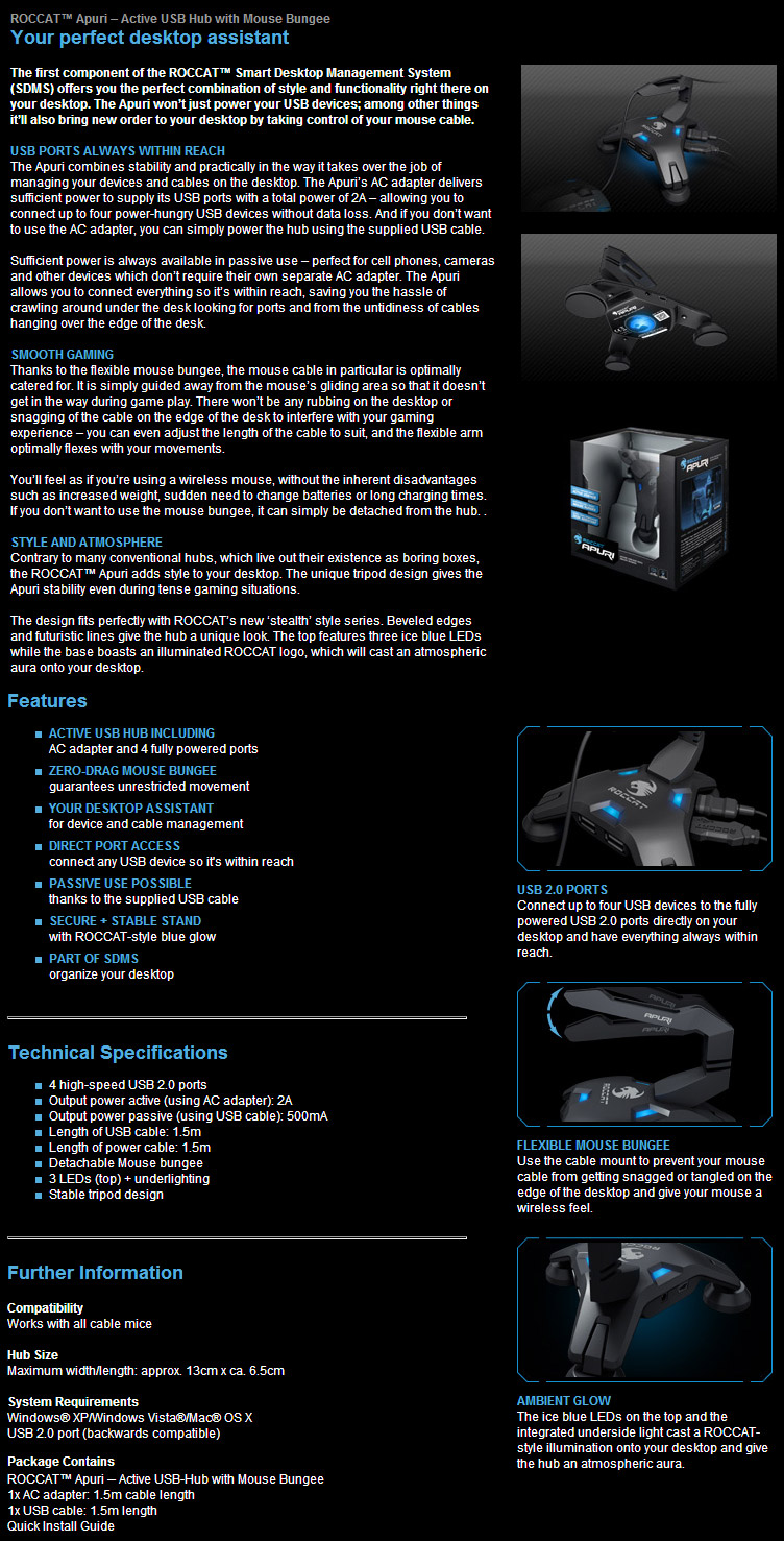 Buy Roccat Apuri Mouse Bungee with 4 Port Hub [ROC-15-314-AS] | PC Case ...