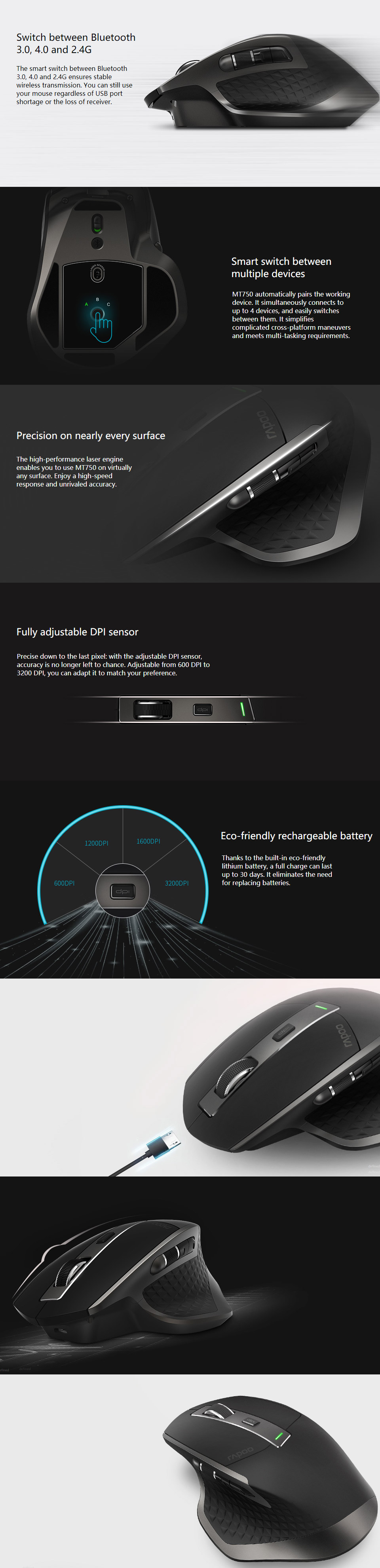 Buy Rapoo MT750 Multi Mode Bluetooth & Wireless Mouse [RP-MT750] | PC ...