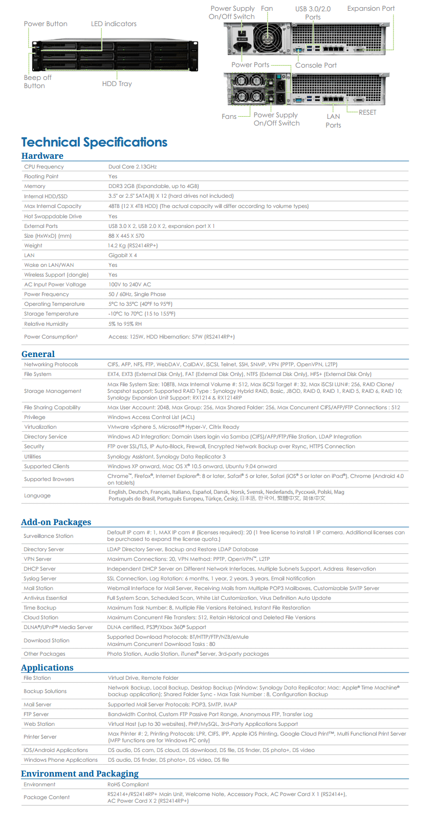 Buy Synology RS2414RP+ RackStation 12 Bay Scalable NAS [RS2414RP-P ...